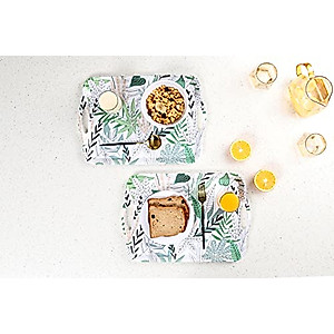 FlosSolis 16.5"x11.5" Serving Tray with handle Set of 2 leaf design, Melamine Rectangular Serving Tray/Platters stackable Sturdy and easy clean for Serving food,fruit,desserts,breakfast,meals,BPA FREE