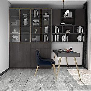 VEELIKE Vinyl Floor Tiles Peel and Stick 12''x12'' Dark Grey Marble Flooring Tiles Self Adhesive Waterproof Floor Vinyl Sticker Tiles Decorative for Bedroom Bathroom Kitchen Walls Basement 4 Pack