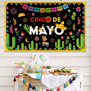 Cinco De Mayo Banner Decorations - Fiesta Mexican Backdrop Photo Booth Background Party Supplies