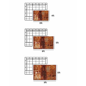 Burnt Orange Outdoor Rug for Patio/Deck/Porch, Modern Geometric Non-Slip Large Area Rug 5 x 8 Ft, Abstract Art Oil Painted Indoor Outdoor Rugs Washable Area Rugs, Reversible Camping Rug Carpet Runner