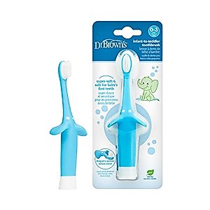 Dr. Brown's Infant-to-Toddler Training Toothbrush, Soft for Baby's First Teeth, Blue Elephant, BPA Free, 0-3 Years