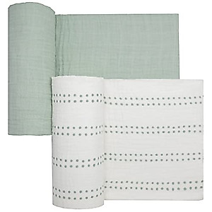 Muslin Swaddle Baby Blankets for Girl or Boy, Soft and Breathable Oeko-Tex Cotton Muslin Baby Blanket, Newborn Swaddling Wrap, Receiving Blanket, 47 in x 47 in, Mint Green and Cream Dots
