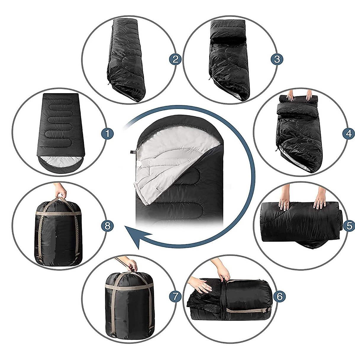 10 Pack Sleeping Bags for Adults Cold Weather Bulk for Homeless People, 4 Seasons Warm or Cold Lightweight Indoor Outdoor Backpacking, Camping (All Black Pack)