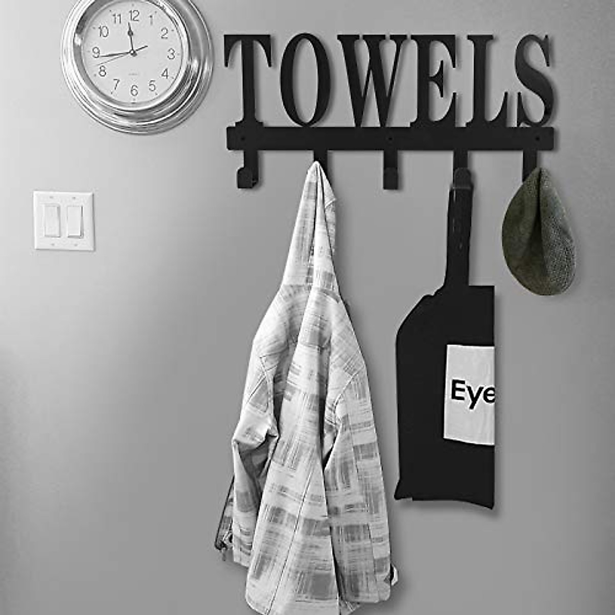 Towel Holder 5 Hooks for Bathroom, Towel Racks, Towel Hooks for Bathroom, Bedroom, Kitchen, Pool, Beach Towels, Bathrobe, Clothing, Metal Sandblasted Wall Mount Rustproof and Waterproof (Black01)