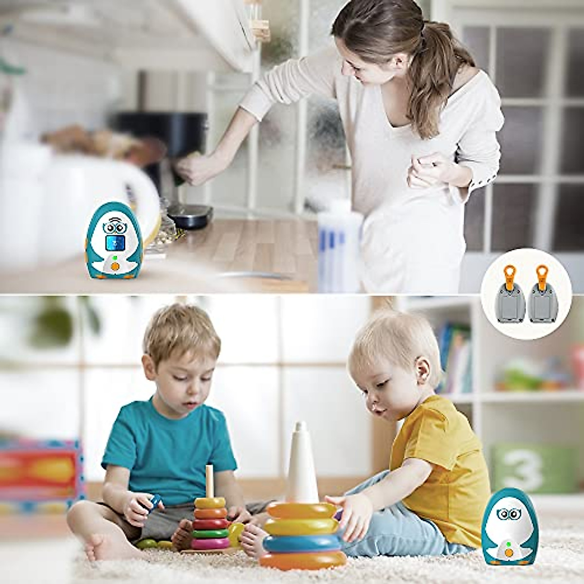 TimeFlys Audio Baby Monitor OL Portable, Two-Way Talk, Long Range up to 1000 ft, Temperature Monitoring and Warning, Lullabies, Vibration, LCD Display, 1 Adaptor 1 Set of Rechargeable Battery