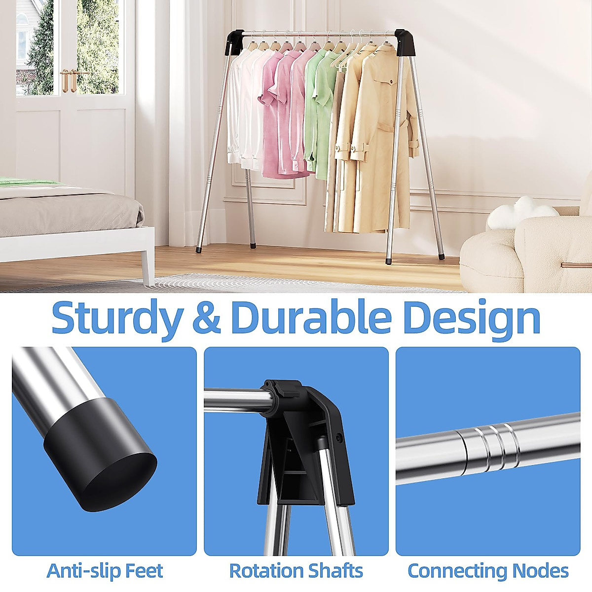 APEXCHASER Clothes Drying Rack - Efficient Laundry Rack, Collapsible Clothing Rack, Foldable Clothes Drying Rack, Heavy Duty Stainless Steel Clothes Rack