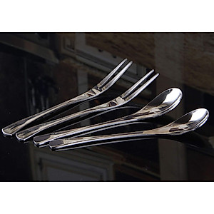 VANRA 5in 4-Piece Flatware Set Silver Stainless Steel 2 Forks and 2 Spoons Set Salad Fork Teaspoon Cocktail Fork Coffee Spoon Serving Spoon Appetizer Fork