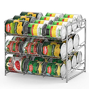 Can Organizer Stackable Can Storage Dispenser Rack 3 Tier Holds up 36 Cans Rotates First in First Out for Kitchen Cabinet or Pantry, Chrome Finish