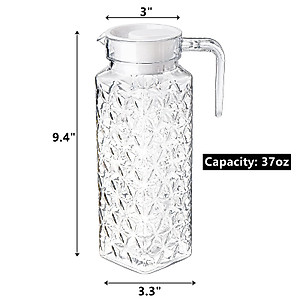 Peohud 2 Pack Acrylic Pitchers, 37oz Clear Plastic Pitcher with Removable Lid, Transparent Juice Jug Water Pitcher for Iced Tea, Sangria, Lemonade, Cold or Hot Beverages, BPA-Free and Shatter-Proof