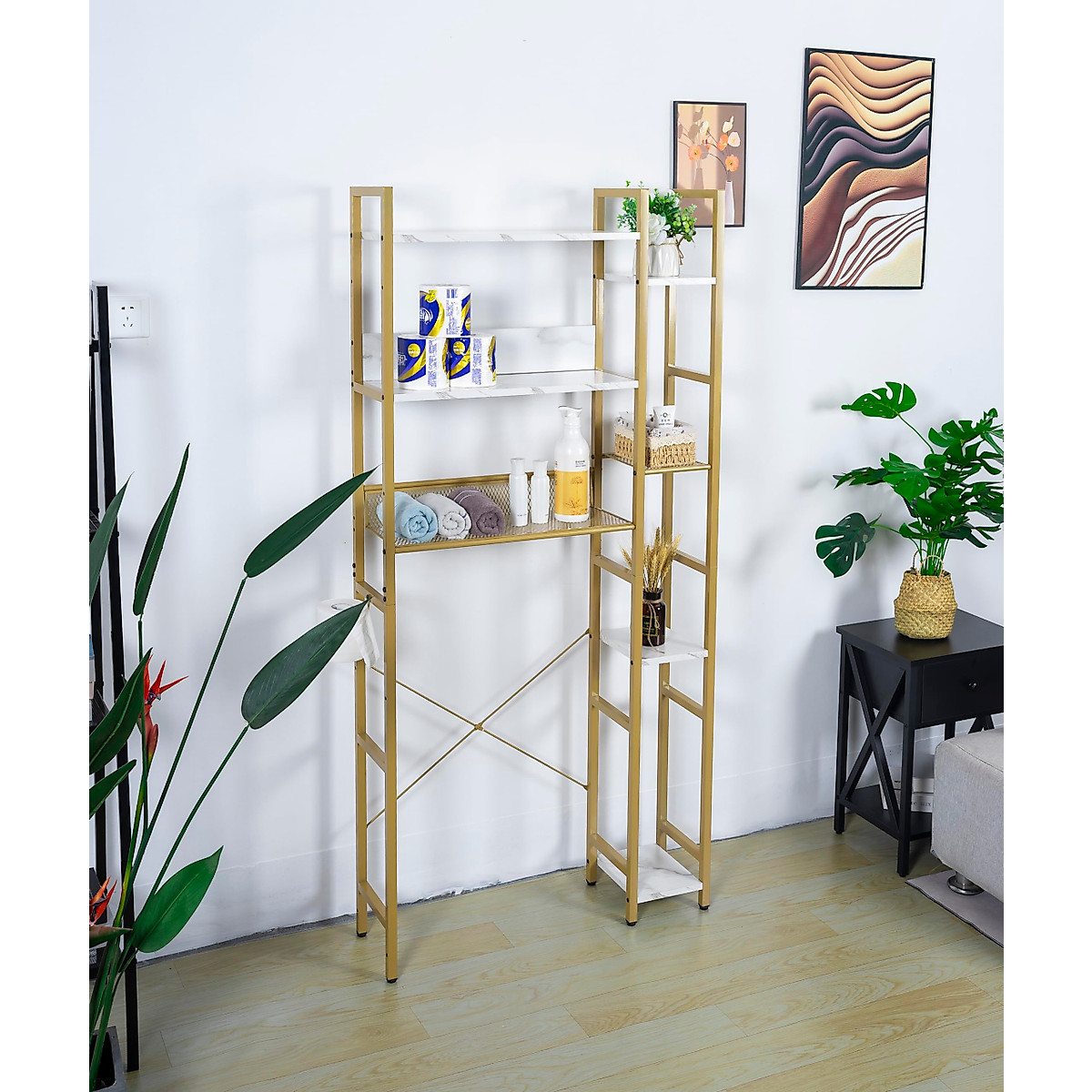 PENGHONG Multi-Functional Over thet Toilet Shelf, 7 Layer Toilet Rack, Bathroom Rack, Washing Machine Rack, Balcony Flower Rack (Golden)…