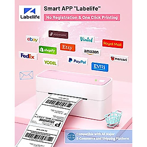 Phomemo Bluetooth Thermal Label Printer for Shipping Label - Wireless Shipping Label Printer for Phone & Pad & PC, Pink Label Printer Used for Amazon, Ebay,UPS, Shopify, TikTok, USPS, FedEx, DHL, Temu