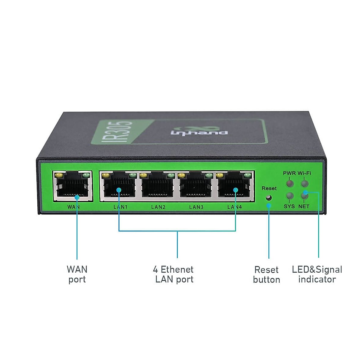 InHand Networks IR305 Industrial Iot LTE 4G VPN Router, 5 Ethernet Port, Dual sim, Wan failover, DI/DO Port, Remote Connection, Link Backup, Mu-mimo, VLAN. Support AT&T, T-Mobile & Verizon (CAT6)