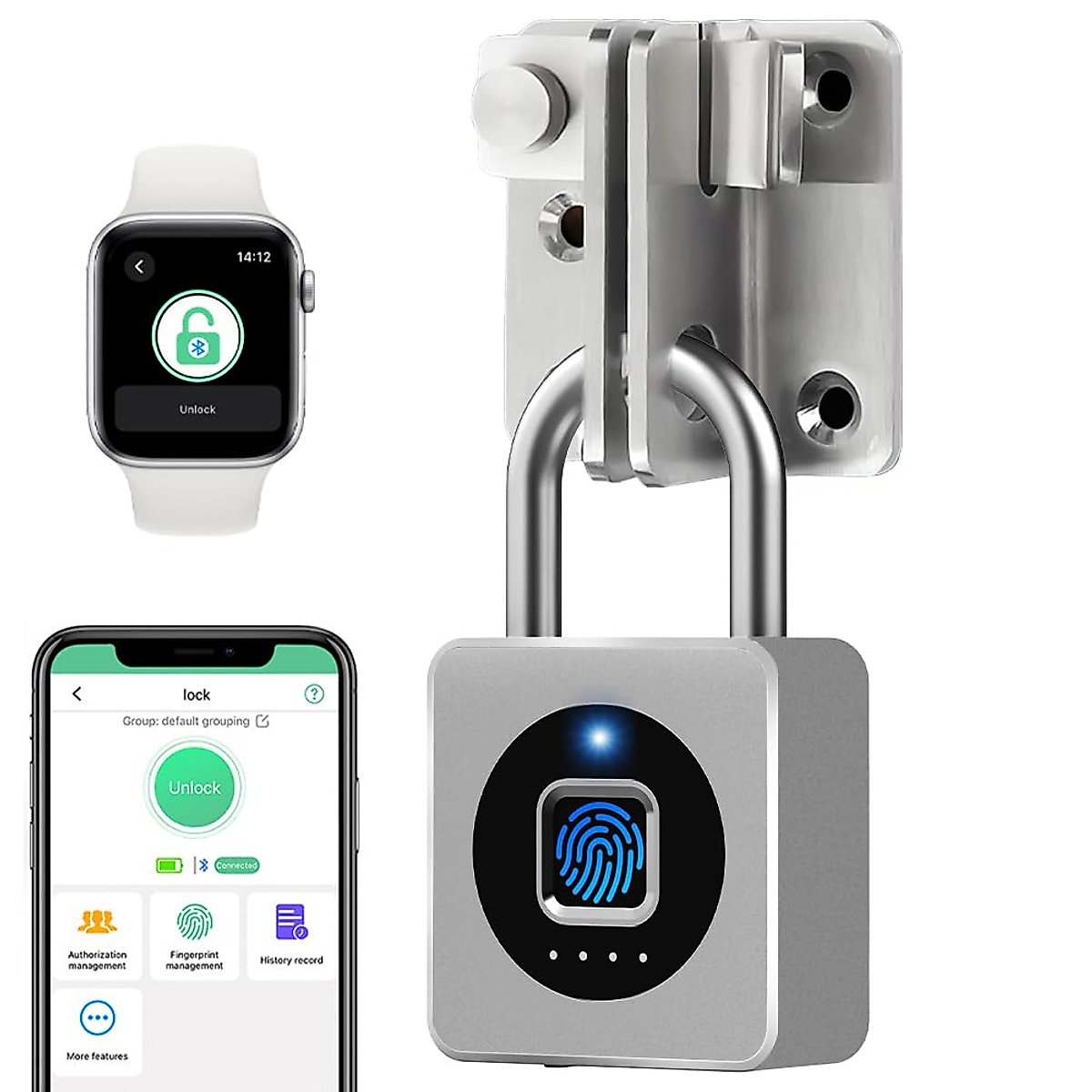 eLinkSmart Gym Locker Padlock - Fingerprint Mobile APP Unlock Remote Unlock: Waterproof Keyless Biometric Padlock for Gym Locker Field Box Footlocker Tool Box Gun Case Type-C Silver