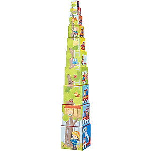 HABA Fire Brigade Sturdy Cardboard Nesting & Stacking Cubes - Reinforcing Numbers 1-10 with Rescue Themes on Each Side