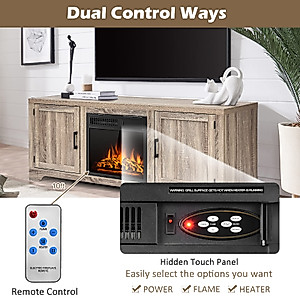 Tangkula 58-Inch Fireplace TV Stand, Media Entertainment Center with TVs up to 65 Inches, 750W/1500W 18-Inch Electric Fireplace with 7-Level Flame Brightness, Dual Control, Farmhouse TV Console