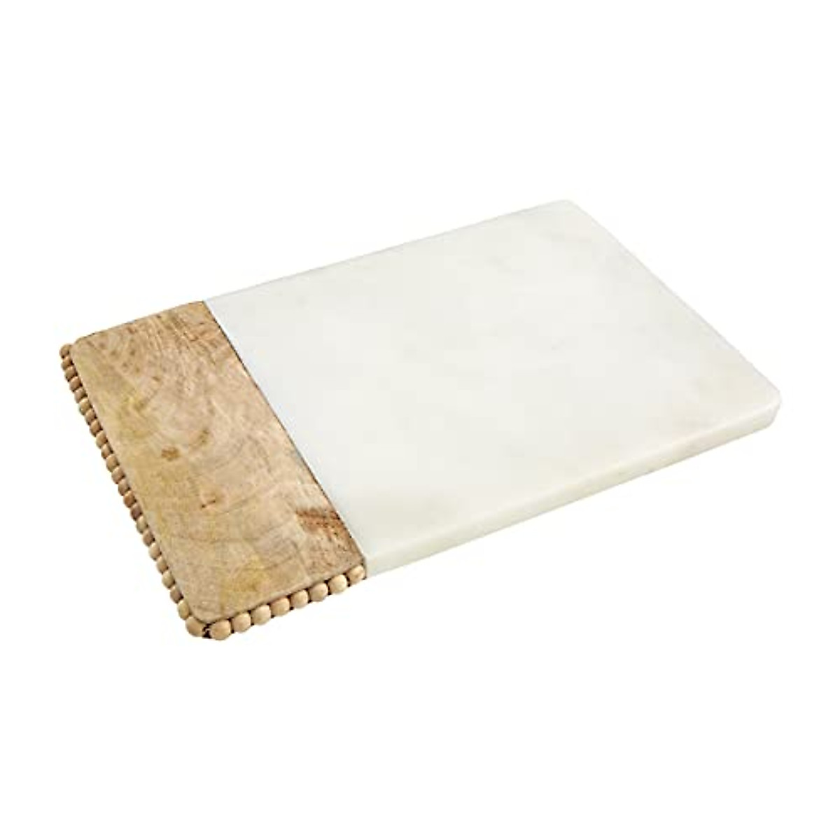 Mud Pie Beaded Wood & Marble Cutting Board, White, 8" x 12"