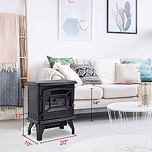 BMS 20" Electric Fireplace Heater Portable Indoor Electric Stove Heater with Freestanding 3D Flame Effect 1400W CSA Approved Safety for Home,Office,Bedroom,Living Room,Basement, Black