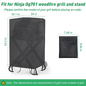 Grill Cover for Ninja Og701 Woodfire Grills with Stand - Heavy Duty 420D Oxford Fabric, Waterproof and Fade Resistant BBQ Cover, 33.1" x 24" x 43.3", Black - Cover Only