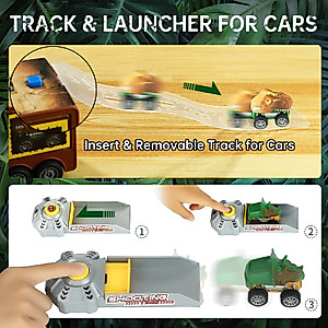 Smadool Dinosaur Toy Truck for Kids, Dinosaur Transport Truck Toy with Sounds Lights Pull Back Car Toys Dinosaur Toys Car for Kids 3-5 with Track Launcher Dinosaur Scene Kids Toys for Boy Girl