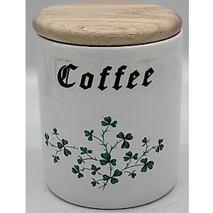 Cannister Canister w/St Patty's Day Shamrocks - Porcelain w/Wooden Lid (Coffee)