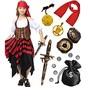Latocos Pirate Costume for Kids Girls Pretend Role Play Dress Up Halloween Costumes Birthday Gift Ages 3-12 Years