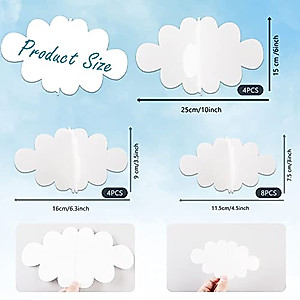 16 Pcs 3D Cloud Decorations Hanging Clouds for Ceiling Artificial Clouds Props Fake Cloud Ornaments Wall Decor Clouds Imitation Decorations Baby Shower Ceiling Party Nursery Children Room Art Wedding