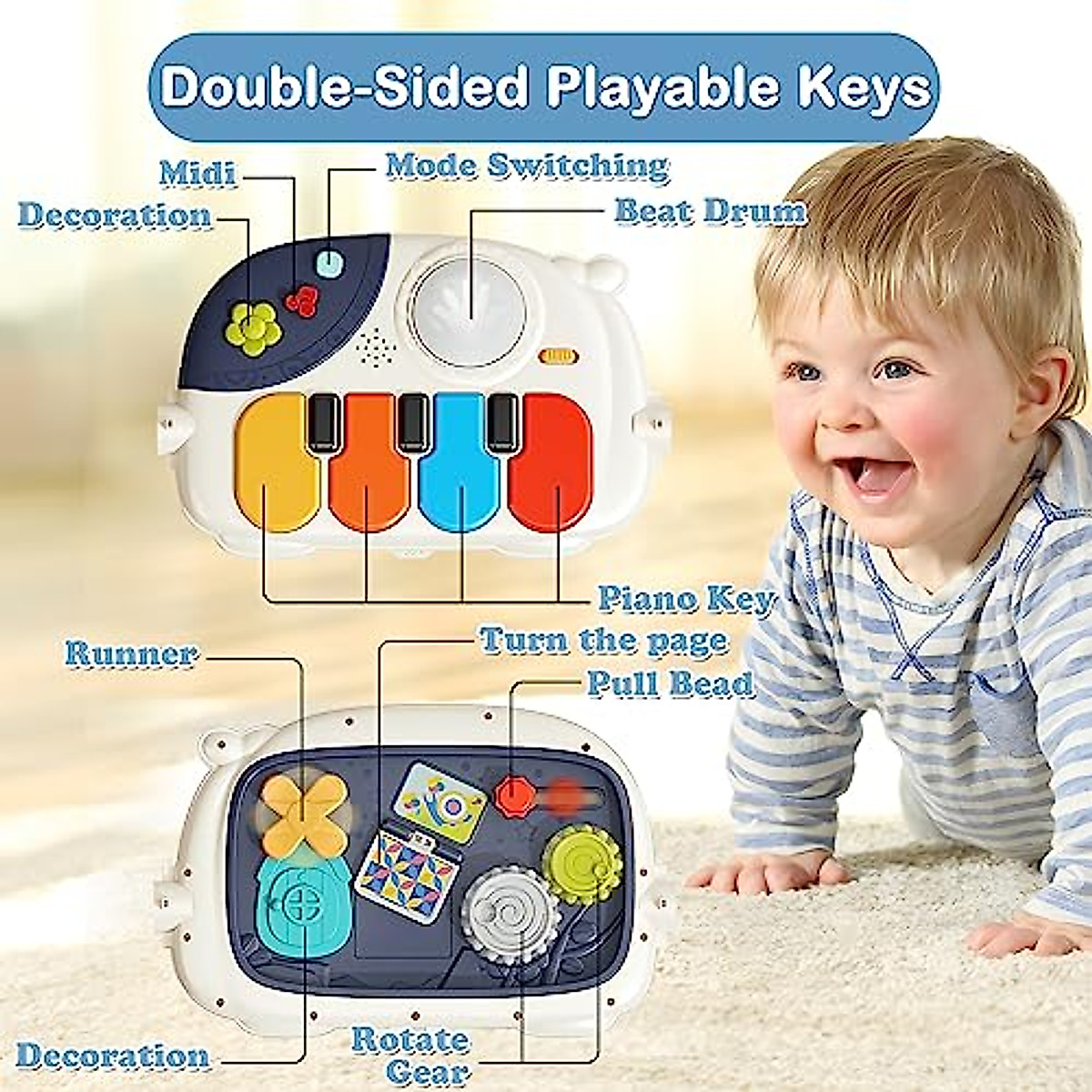 Baby Play Gym Baby Mat, Baby Activity Center Gym Kick Play Piano Musicial Lights, Baby Tummy Time Mat Gift for Infant Babies Newborn Toddlers Boys Girls