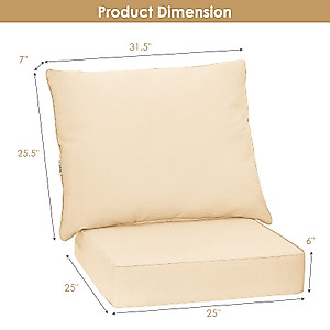Giantex Patio Cushion Set, Deep Seat and Back Cushion, Outdoor Chair Pads with Ties, Cushion Replacement for Patio Furniture, Waterproof and High Resilient, 6 Inch Thick Indoor Floor Cushion