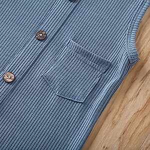 Baby Girl Boy Romper Bodysuit Solid Plain One Piece Jumpsuits Sleeveless One Piece Baby Clothes Outfits Summer (Blue, 12-18 Months)