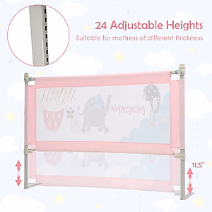 BABY JOY Bed Rail for Toddlers, 57’’ Extra Long, Height Adjustable & Foldable Baby Bed Rail Guard w/Breathable Mesh & Double Safety Child Lock for Kids Twin Double Full Size Queen King Mattress, Pink
