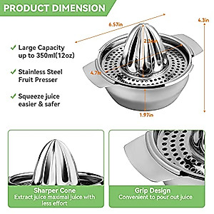 TRUSBER Citrus Hand Lemon Juicer, Stainless Steel Citrus Manual Juicer Squeezer with Strainer & Bowl for Lemon,Orange,Grapefruit - Dishwasher Safe