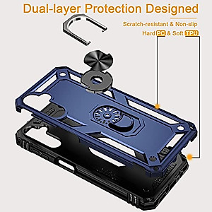 Muntinfe for Galaxy A14 5G Phone Case, Samsung Galaxy A14 5G Case with Screen Protector [2 Pack], [Military Grade 16ft. Drop Tested] Magnetic Ring Holder Kickstand Protective Cover, Blue