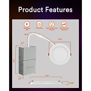 Lumary RGBAI Smart Recessed Lighting 4 Inch with Gradient Accent Light and Night Light 9W 780lm Wi-Fi Recessed Lights Ultra-Thin Can-Killer Downlight Work with Alexa/Google Assistant/Siri, 4PCS