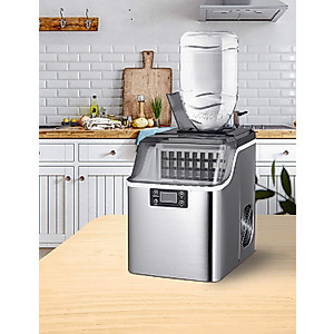 COOLHOME Ice Maker with Self Cleaning, 45Lbs/24H Ice Cube Makers,Stainless Steel Ice Makers Countertop,Tabletop Ice Maker Machine with a Scoop,Perfect for Home Kitchen Office Bar