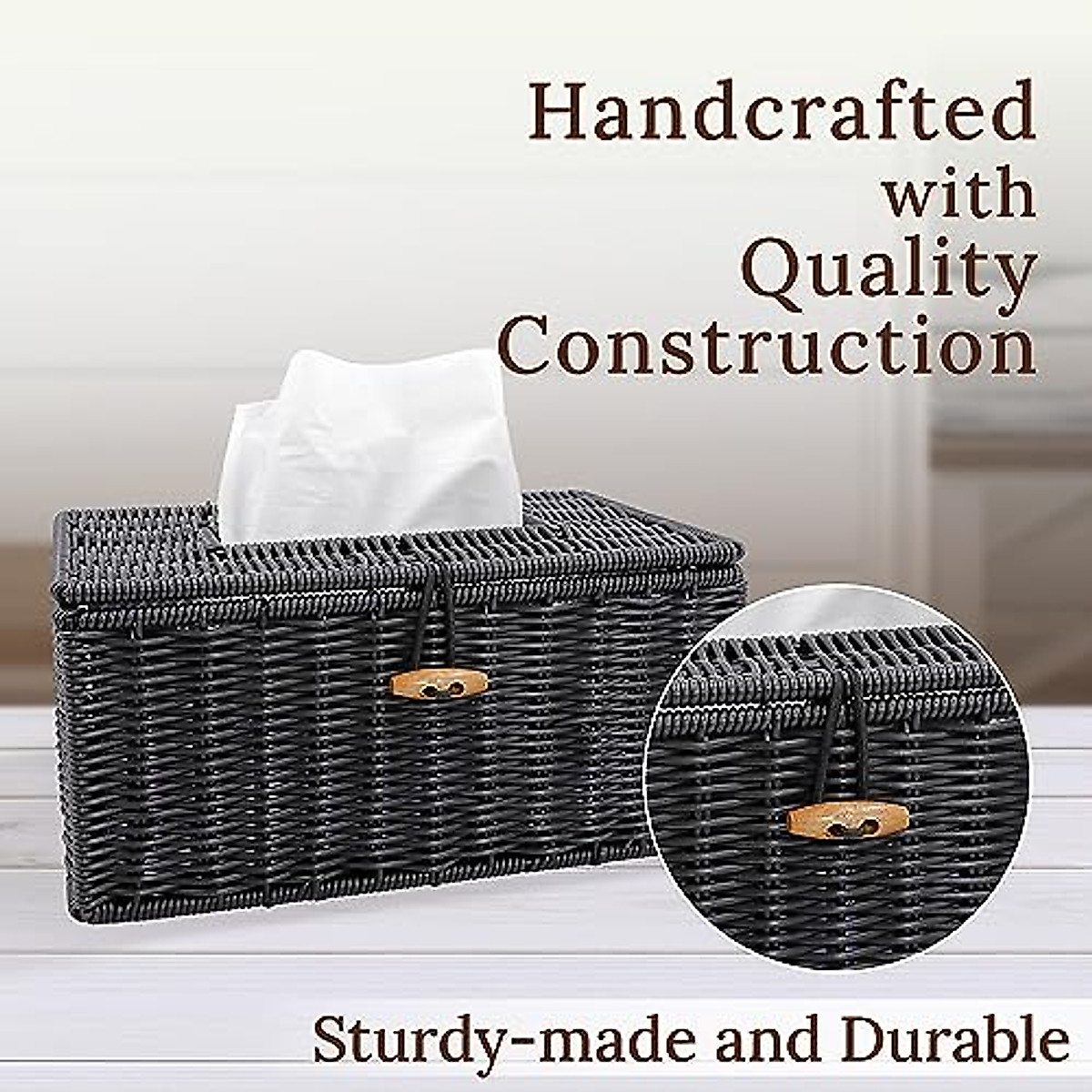 WeeNest Tissue Box Cover Rectangular, Tissue Box Cover Farmhouse, Boho Tissue Box Cover, Container Tissue Box Cover, Wicker Tissue Box Cover, Tissue Box Cover Rectangle, Resin Wicker, Black