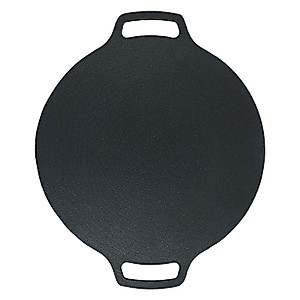 SPYMINNPOO Non Stick Grill Pan, Korean BBQ Grill Pan with Double Handle 6 Layer Coating Multifunctional Round Griddle for Gas Cooker (33cm/13.0in)