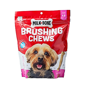 Milk-Bone Brushing Chews Dental Dog Treats - Mini Snacks for Small Breeds (48 Count) - Plus Rope Toy and Fun Animal Facts Booklet Bundle