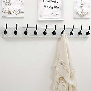 Dseap Coat Rack Wall: Patented, Heavy-Duty, 5-Double-Hooks Wooden Wall Mounted Coat Rack Coat Hanger Hook Rail for Winter Coats Hat Jacket Clothing, White & Black