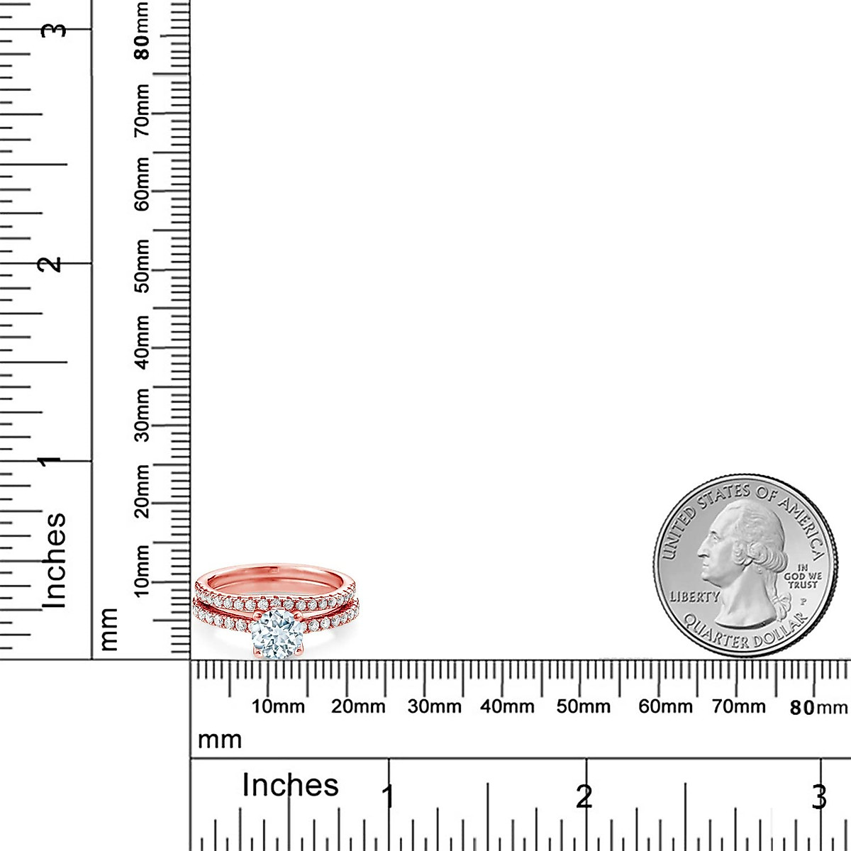 18K Rose Gold Plated Silver Sky Blue Aquamarine and White Moissanite Wedding Engagement Band Bridal Set Ring For Women (1.24 Cttw, Gemstone March Birthstone, Available In Size 5, 6, 7, 8, 9)