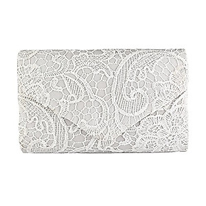 TOPCHANCES Womens Evening Clutch Ladies Floral Lace Envelope Handbags Wedding Bridal Purse Bag (White)