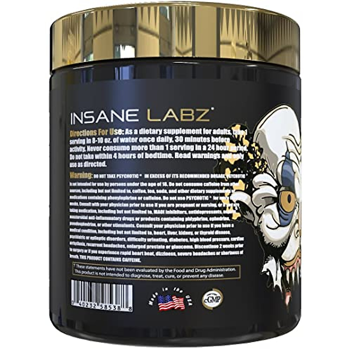 Insane Labz Psychotic Gold, High Stimulant Pre Workout Powder, Extreme Lasting Energy, Focus, Pumps and Endurance with Beta Alanine, DMAE Bitartrate, Citrulline, NO Booster, 35 Srvgs