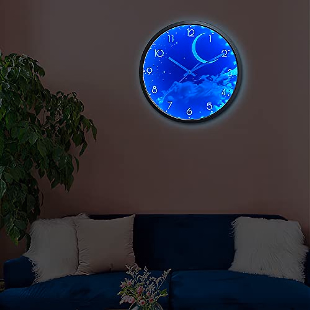 OCEST Night Light Wall Clock for Bedroom, 12 Inch Silent Battery-Operated LED Wall Clocks for Living Room/Kitchen, Glow in The Dark Large Digital Display Wall Clock Kids Birthday Gift -Moon