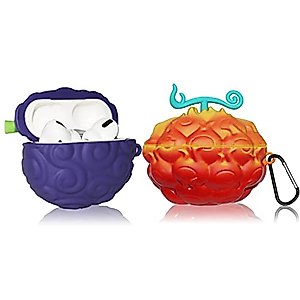[2Pack] Fruit Cover for AirPods Pro Case Cute 2019,3D Cartoon Silicone Protective Accessories Set Kit for Devil Fruit for AirPods Pro 1st Generation Case for Boy Girl(Purple&Red Yellow Devil Fruit)