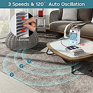 Yescom Portable Desktop Cooler Fan Multiple Functional Air Conditioner Fan with 3 Wind Speed & 7 colors LED Light for Camping Home Office, White