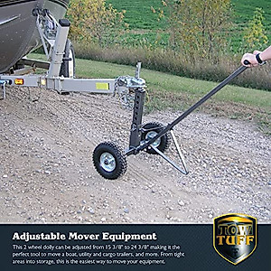 Tow Tuff TMD-600AFF Heavy Duty Solid Steel 600 Pound Capacity Trailer Dolly with Adjustable Hitch Ball Height and 10 Inch Flat Free Tires,Black,600 lb Capacity/2 Wheels