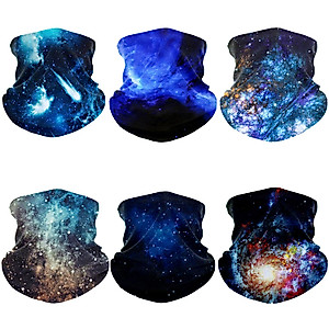 DEMIL 16-in-1 12PCS/8PCS/6PCS Multifunctional Yoga Sports Stretchable Seamless Casual Headband Sweatband Fishing Magic Camo Scarf Balaclava Headwear Head Wrap (6PCS-Galaxy1)