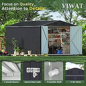 VIWAT 12x8 FT Outdoor Storage Shed, Large Garden Shed with Updated Frame Structure and Lockable Doors, Metal Tool Sheds for Backyard Garden Patio Lawn, Black