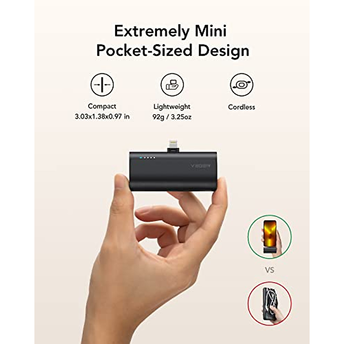 VEGER 2 Packs of 5000mAh Small Portable Chargers for iPhone, Mini Fast Charging 20W PD Power Bank Cordless Portable External Battery Pack for iPhone 13, 12, 11, 8, 7, XS Max, Pro Max, AirPods