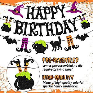 Halloween Birthday Banner Halloween Witch Party Banner Halloween Ghost Bat Cat Theme Party Garland Kids Girl Women Happy Birthday Decorations