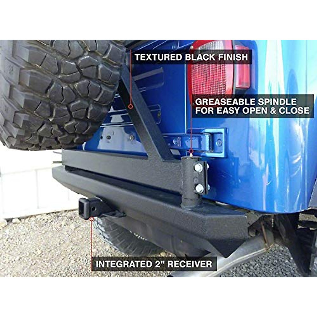 Redrock 4x4 Rock Crawler Rear Bumper with Tire Carrier; Textured Black Compatible with 87-06 Jeep Wrangler YJ & TJ